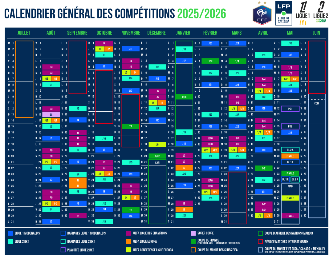 Ligue 1, Ligue 2, coupe de France... Le calendrier des compétitions ...